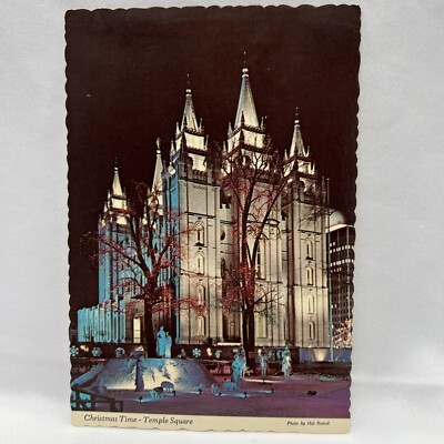 Postcard Mormon Temple Temple Square UT Christmas Time Nativity Scene ...