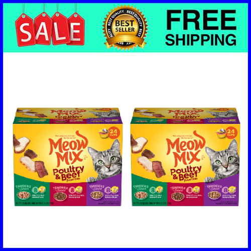 Meow Mix Tender Favorites Poultry & Beef Variety Pack Wet Food, 24 Cups ...