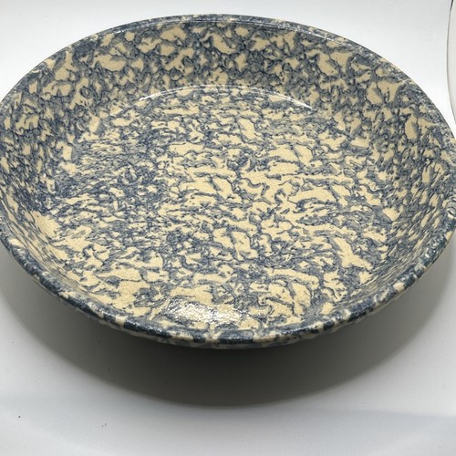 VINTAGE ROBINSON RANSBOTTOM BLUE SPONGEWARE PIE PLATE POTTERY ROSEVILLE ...