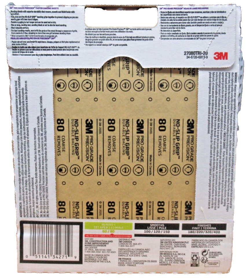 3M Advanced Sandpaper, 20 Sheets, 80 Grit, 3M Pro Grade Precision | eBay