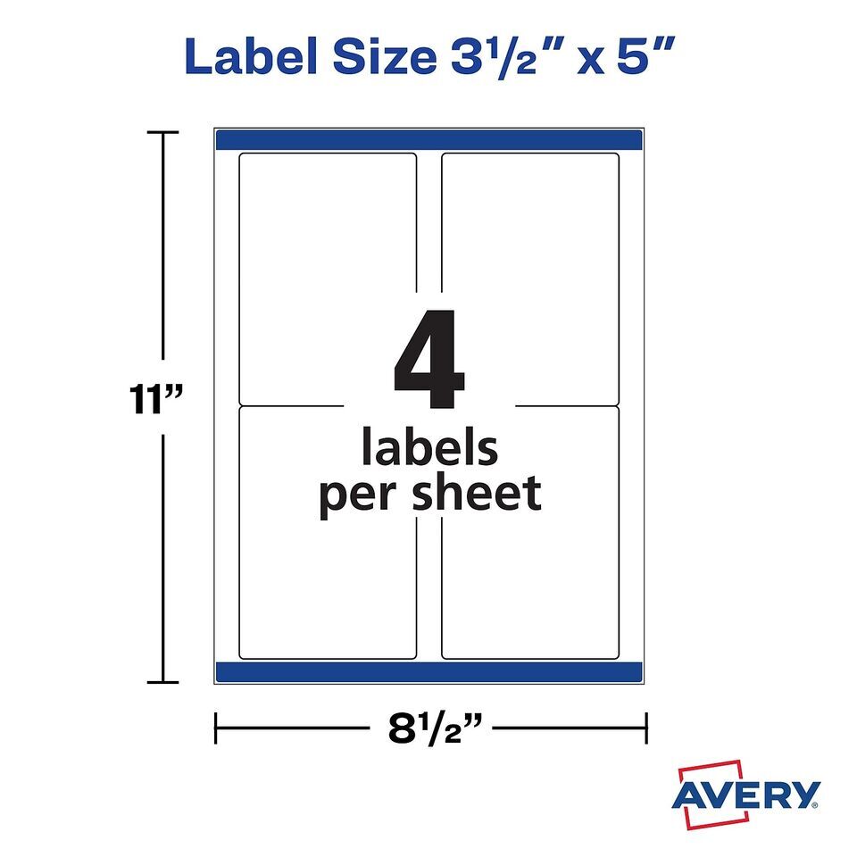 Avery 8168 Inkjet Labels, Shipping, Permanent, 3-1/2-Inch x5-Inch , 100 ...