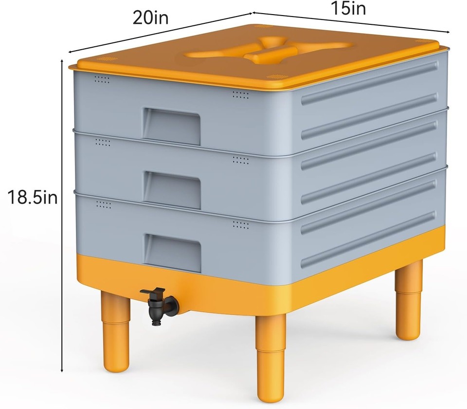 3-Tray Worm Farm Kit,100L Worm Composter for Vermicomposting Starter ...