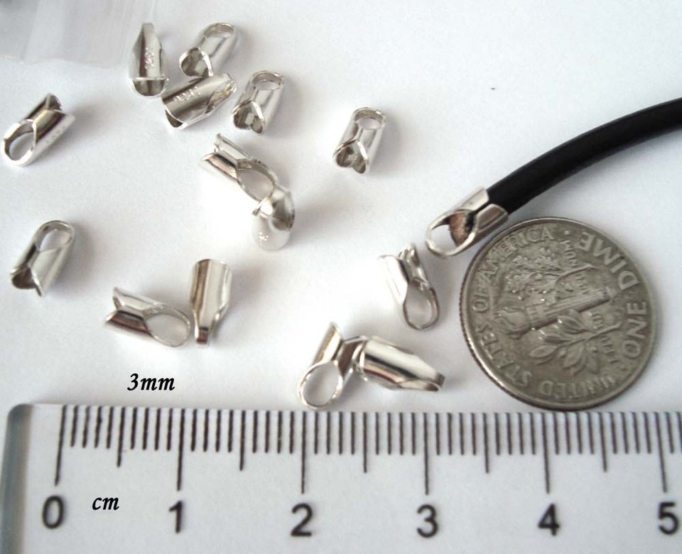 20pc 3mm solid 925 Sterling Silver leather cord chain end cap endcap ...