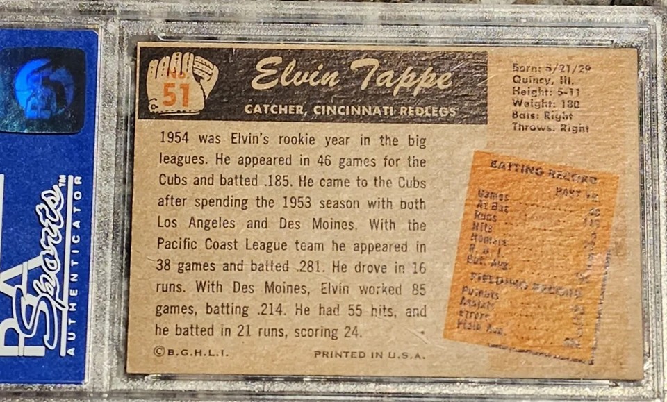 1955 Bowman # 51 Elvin El Tappe PSA 8 Cincinnati Red legs #03083526 | eBay