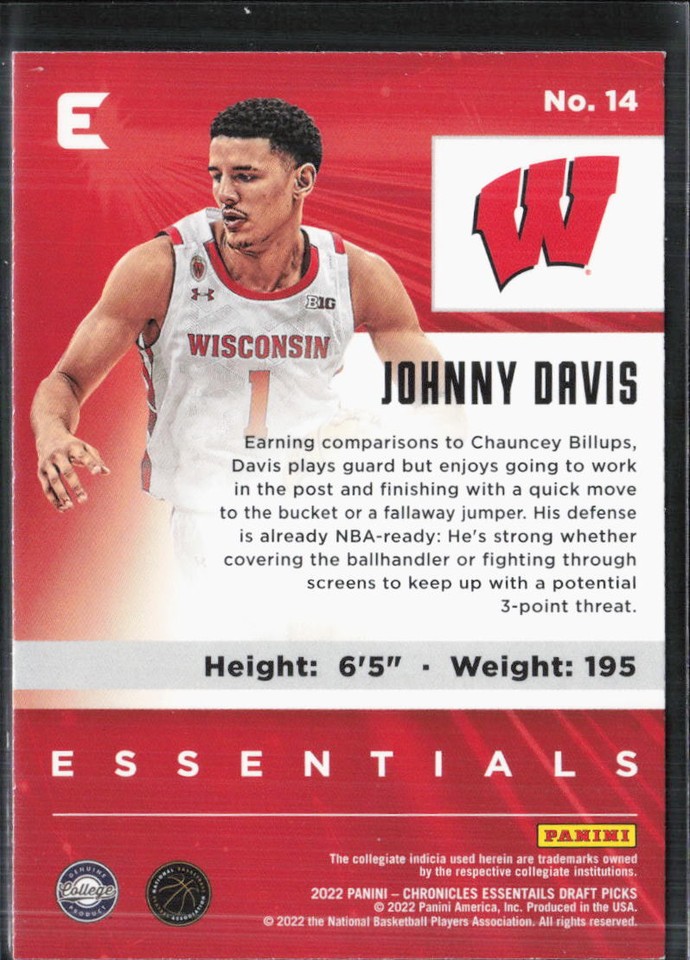 2022 Panini Chronicles Draft Picks #14 Johnny Davis Essentials Rookie Wisconsin | eBay