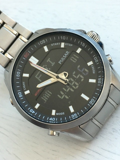 Pulsar N021-x008 Stainless Steal Water Resistant World Time Stop Watch ...