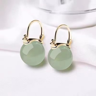2PCS Natural Pale Green Hetian Jade Dangle Earrings–Jewelry for Women ...
