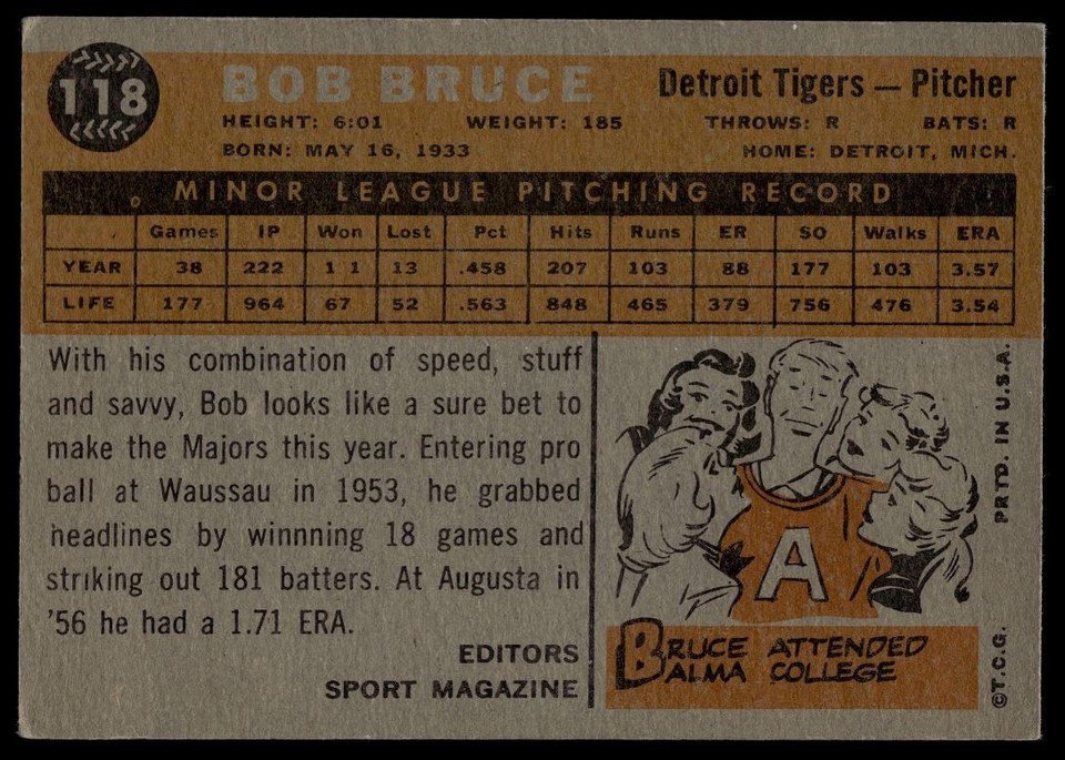 1960 Topps #118 Bob Bruce Detroit Tigers EX | eBay