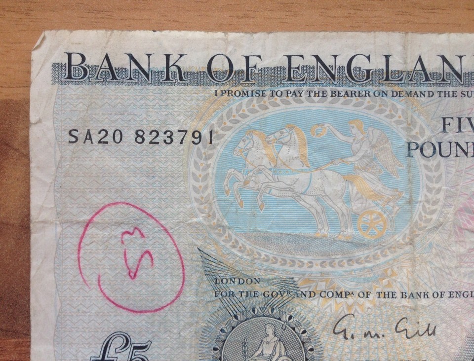DUKE OF WELLINGTON £5 FIVE POUND BANKNOTE WITHDRAWN / OLD NOTE - BANK ...