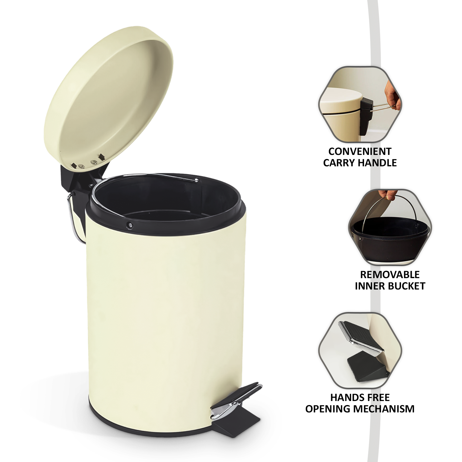 Small Cream 3LTR Stainless Steel Pedal Bin Kitchen Bathroom Waste ...