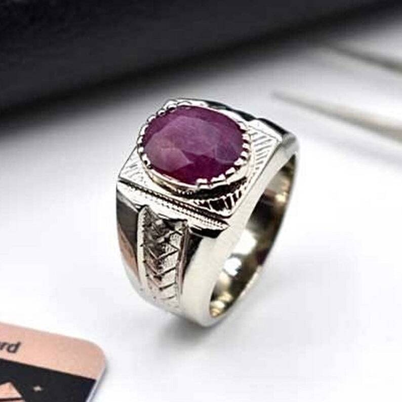 Men Ruby Yaqoot Ring 925 Silver Ring Gift For Him Mens Yaqoot Ring ...