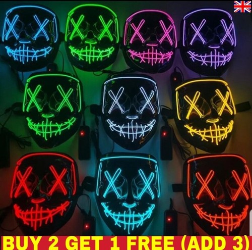 Halloween Purge LED Neon Mask Stitches Wire Light Up Cosplay Costume ...