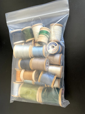 Bag of 31 Thread with WOODEN SPOOLS mixed brands and colors, just found ...