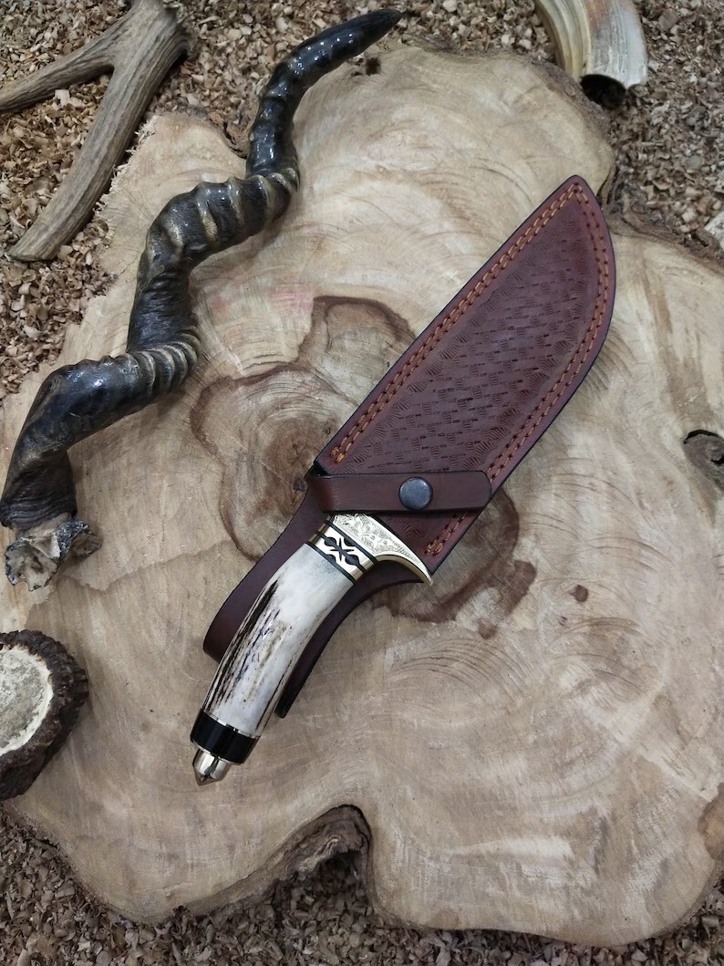 Custom Handmade Antler Handle Hunting Knife, Birthday Gift, Gift knife ...