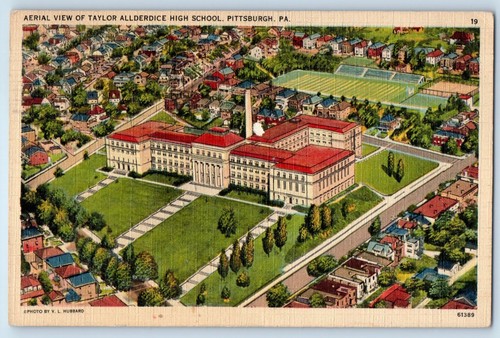 c1939 Pittsburgh Pennsylvania Postcard Aerial View Taylor Allderdice ...