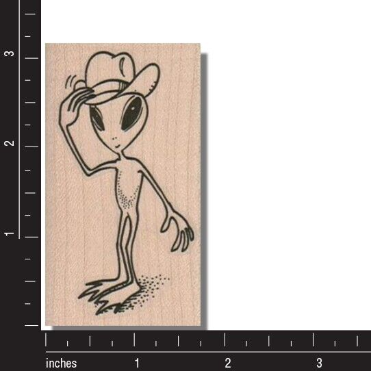 Wood Mounted Stamp, Fun Alien In Cowboy Hat, Sky,Man,Earth,West,ET ...