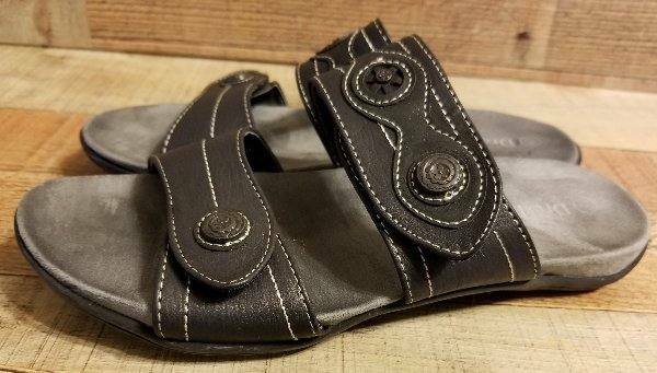 Womens 9 1/2 M Drexlite Sienna Solid Black Slides Sandals Shoes | eBay