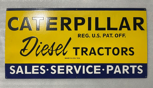 CATERPILLAR DIESEL TRACTORS SALES SERVICE PORCELAIN ENAMEL GAS SIGN ...