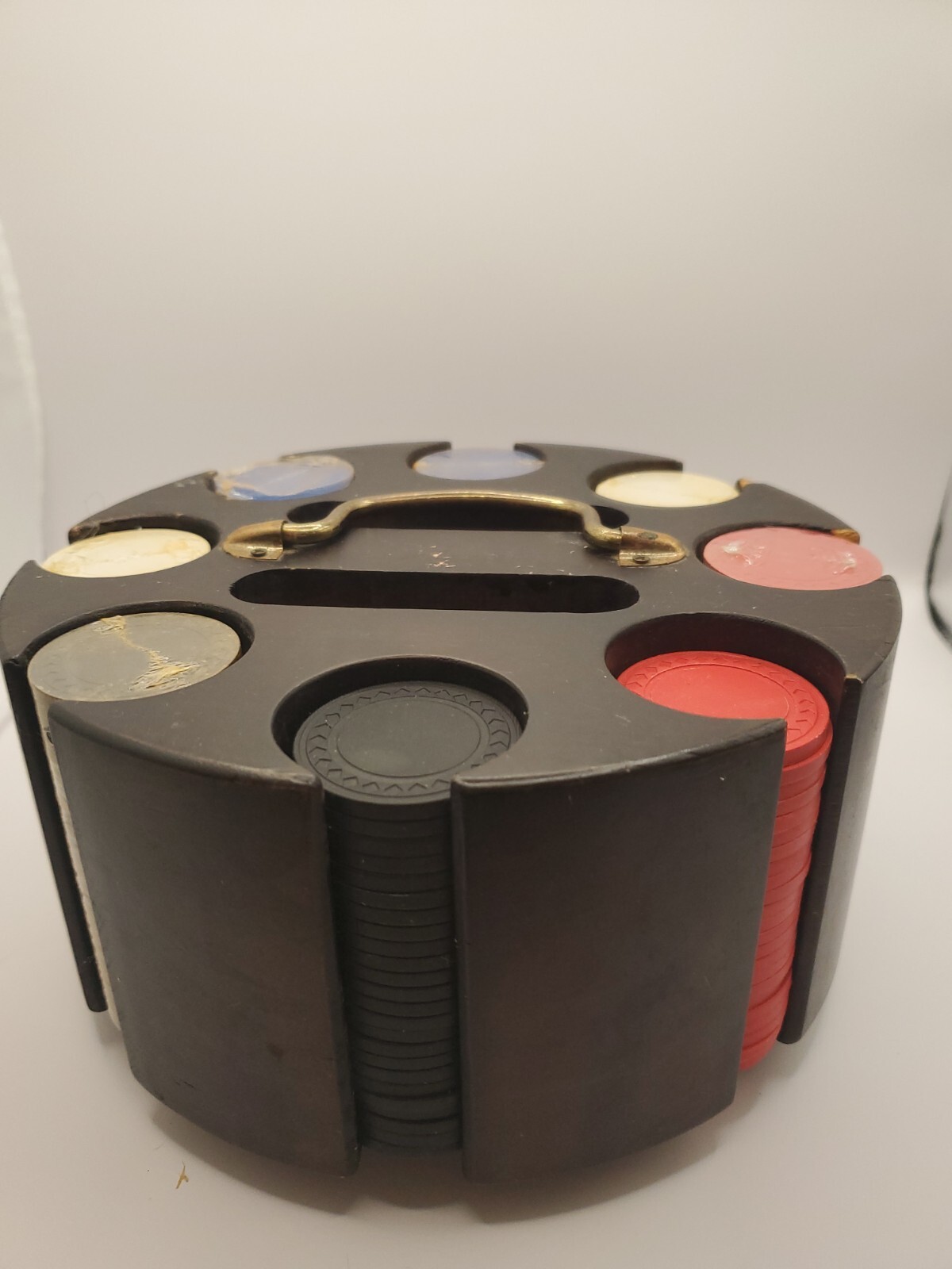 Vtg Poker Chip Plastic Rotating Carousel and Chips 2 Deck Card Holder w ...