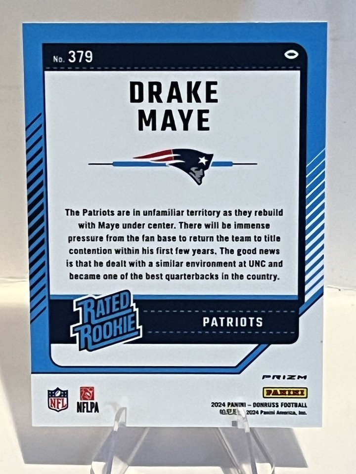 Drake Maye Rated Rookie Red Wave Prizm 2024 Panini Donruss #379 Optic ...