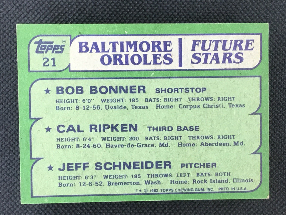 1982 Topps - Future Stars Cal Ripken, Jeff Schneider, Bobby Bonner #21 ...