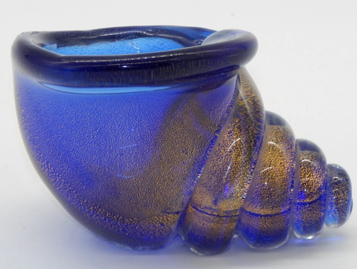 RARE Seguso Vetri D’Arte Murano Art Glass Blue/Gold Leaf Seashell ...