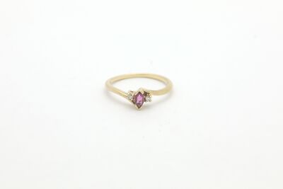 Vintage 10K Yellow Gold Dainty Marquise Natural Ruby and Diamond Ring ...