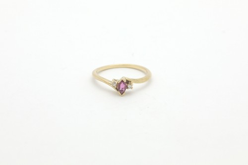 Vintage 10K Yellow Gold Dainty Marquise Natural Ruby and Diamond Ring ...