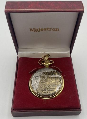 MAJESTRON Quartz Pocket Watch Steam Engine Locomotive Train Boxed Needs ...