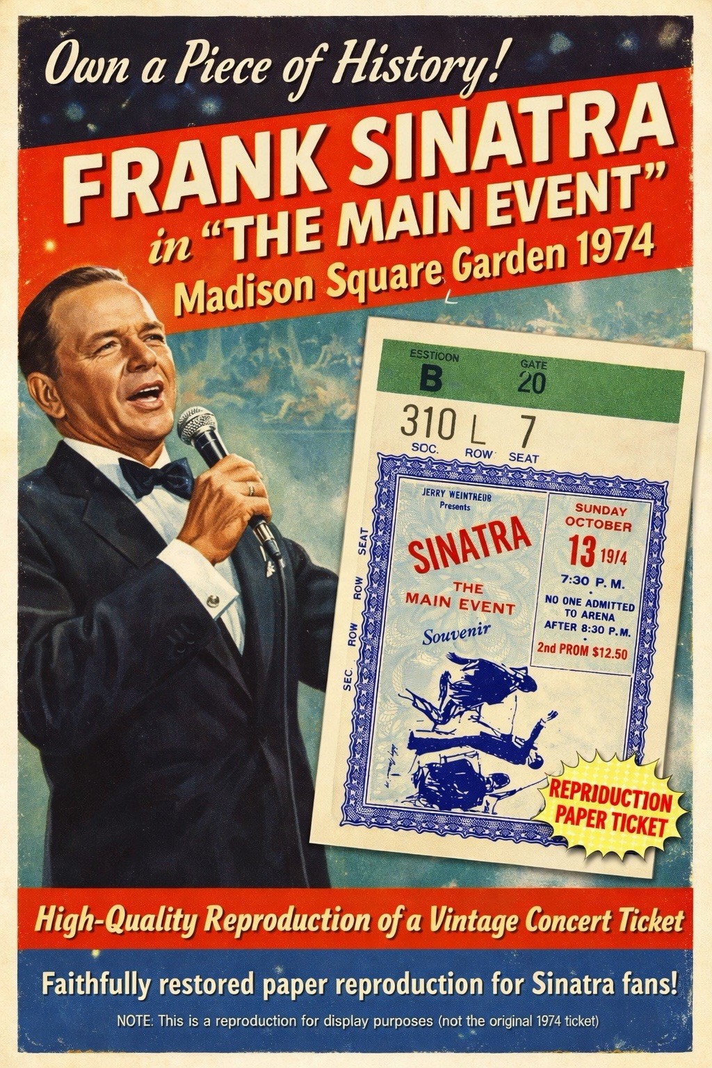 Frank Sinatra, The Main Event, Madison Square Garden 1974 Reproduction ...