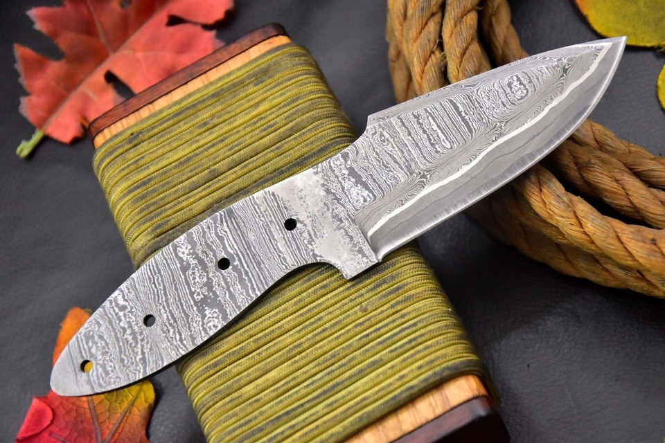 Custom San Mai 8.1"OAL Damascus Steel Blank Blade Hunting Knife ...