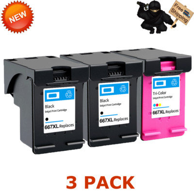 3 PK 667XL Ink Black Color Set for HP Deskjet Advantage 1275 2374 2375 ...