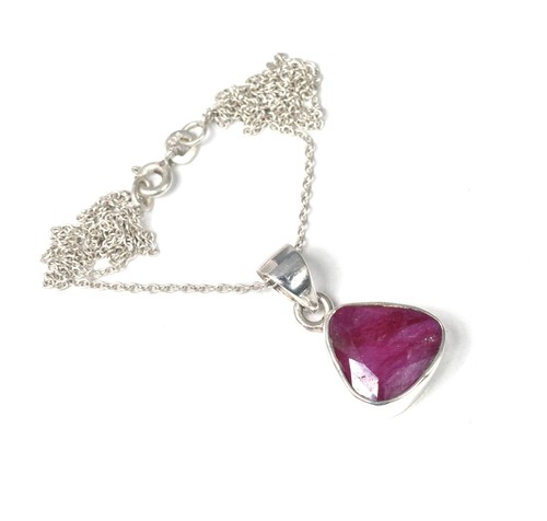 925 Solid Sterling Cut Simulated Ruby Chain Pendant- 19 INCH j787 | eBay