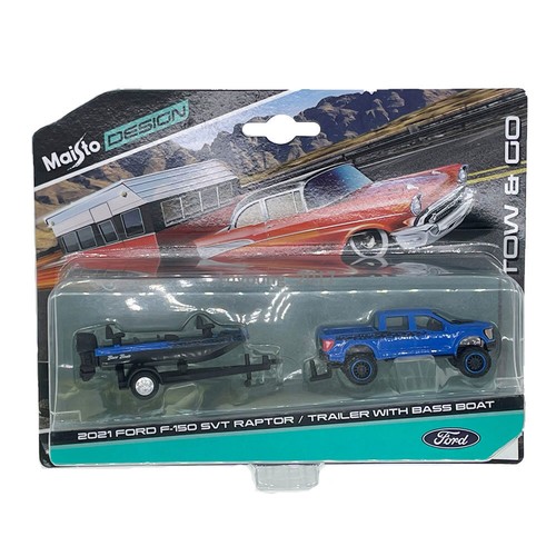 1:64 Ford F-150 SVT Raptor Model Car Trailer with Bass Boat Diecast ...