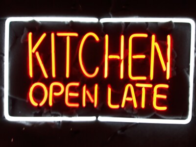 Kitchen Open Late Neon Light Sign 20"x16" Lamp Glass Decor Cave Space ...