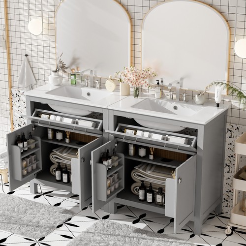 60" Modern Gray Bathroom Vanity Set with Double Vanities (Separate ...