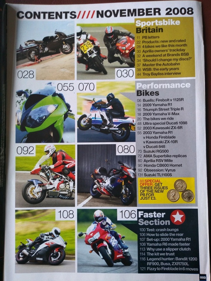 PERFORMANCE BIKES Magazine - NOV 2008 - SPEED TRIPLE R - V MAX - 848 - RG500 - | eBay UK