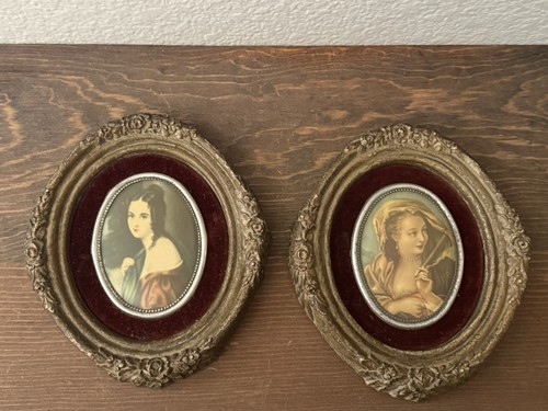Set Of 2 Beautiful Victorian Lady Portrait Frames Oval Gold Velvet | eBay