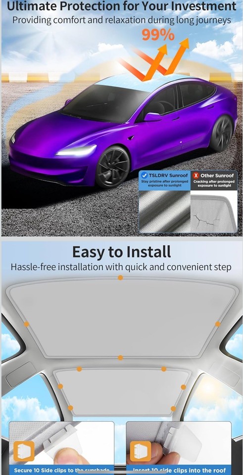 2025 Upgrade Sunshade Roof for Tesla Model 3 Highland 2024 2025 [No-Gap ...