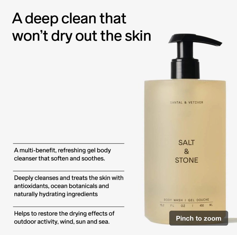SALT & STONE Body Wash Santal & Vetiver Refillable Body Wash with ...