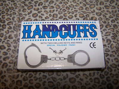 (1) STEEL TOY HANDCUFFS 2 KEYS METAL POLICE MAGIC TRICK PRANK GAG GIFT ...