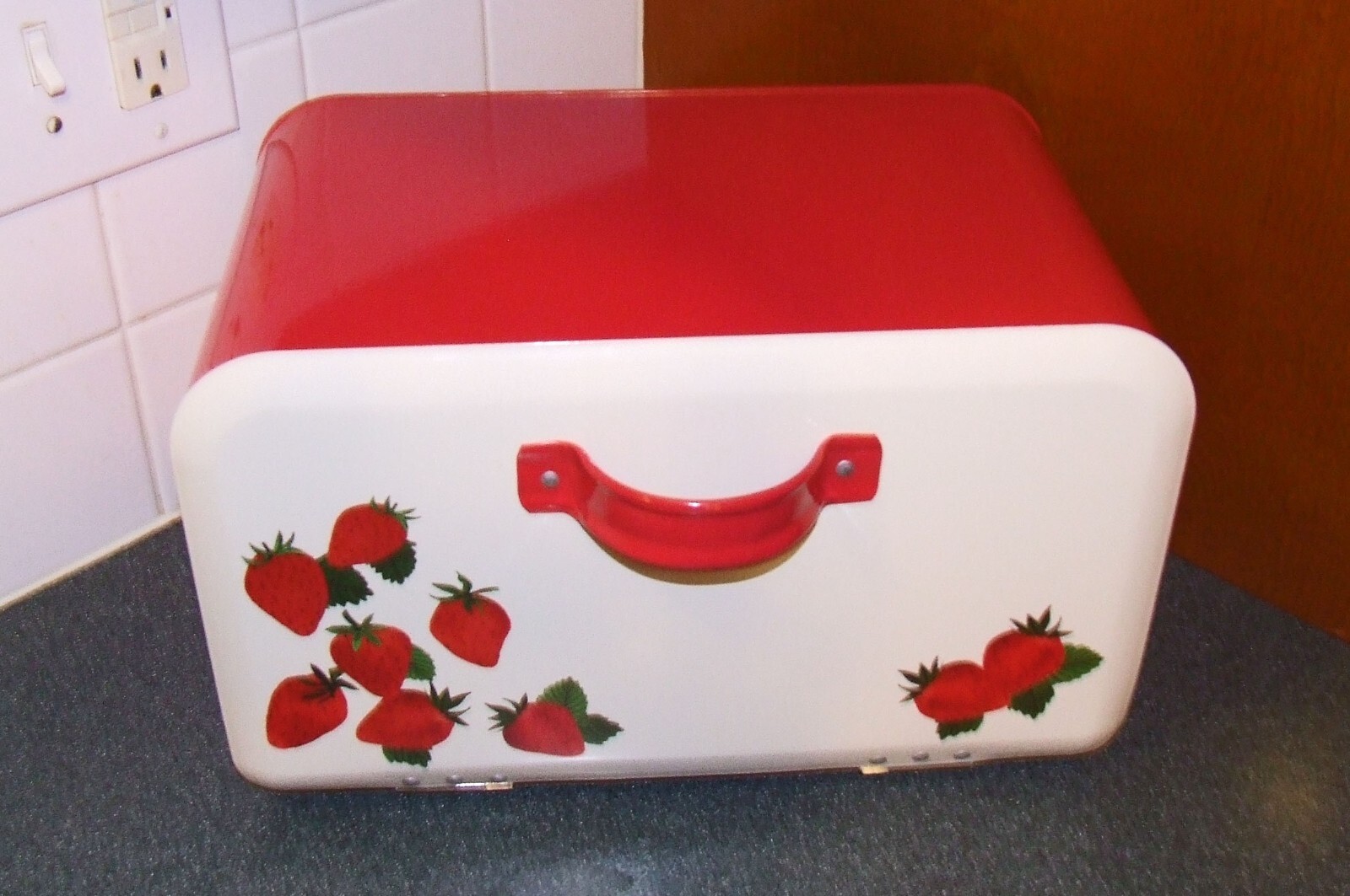 Vintage Metal Tin Bread Box Red & White with Strawberries | eBay