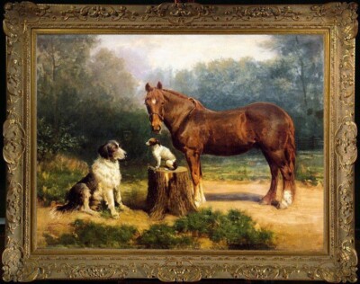 Hand painted Old Master-Art Antique Oil painting Animal horse on canvas ...