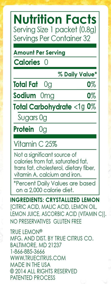 True Lemon Crystallized Lemon for Water Tea Single-Serve Packets Water ...