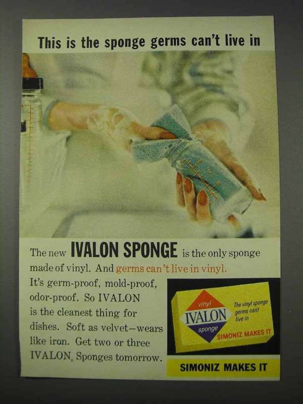 1959 Simoniz Ivalon Sponge Ad - Germs Can't Live In | eBay