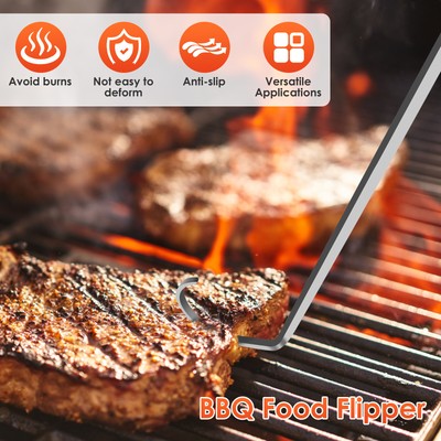 BBQ Food Flipper Meat Flipper Hook Portable Stainless Steel BBQ Turner ...