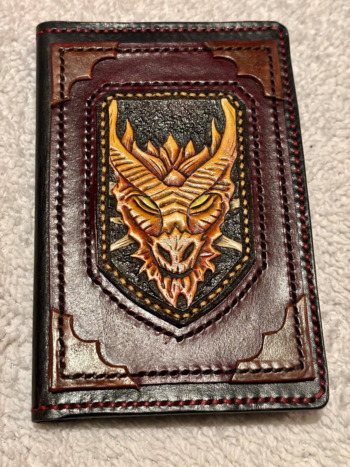 Handmade Leather Dragon Wallet. Bifold 5 Pocket | eBay UK