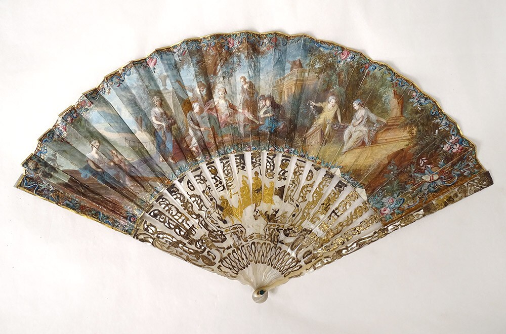 Gouache Fan Landscapes Characters Women Queen Mother Of Pearl ...