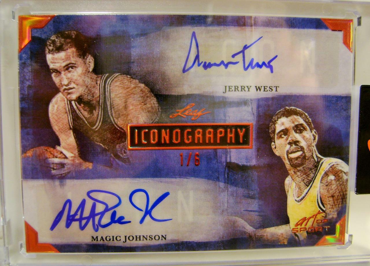 MAGIC JOHNSON & JERRY WEST STAMPED #1 /6 AUTO ICONOGRAPHY LEAF ART OF ...