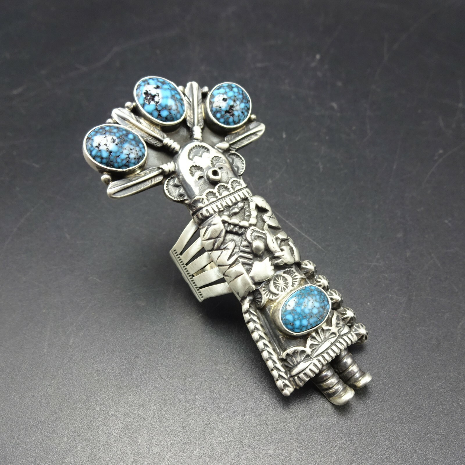 Huge 3.25" Long TOADLENA NAVAJO Sterling Silver TURQUOISE KACHINA RING ...